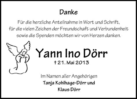 Traueranzeigen von Yann Ino Dörr vrm trauer de