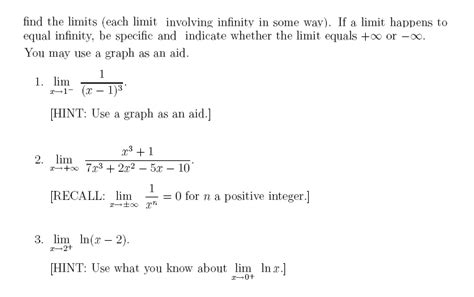 solved find the limits each limit involving infinity in