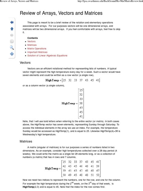 review of arrays vectors and matrices pdf matrix mathematics vector space