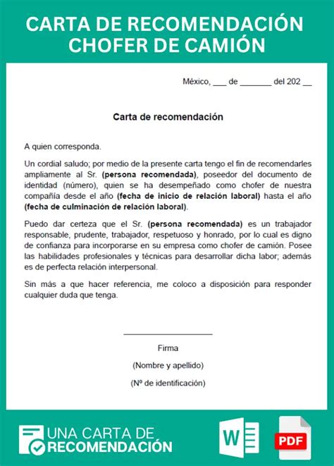 Carta De Recomendaci N Para Chofer De Cami N Ejemplos