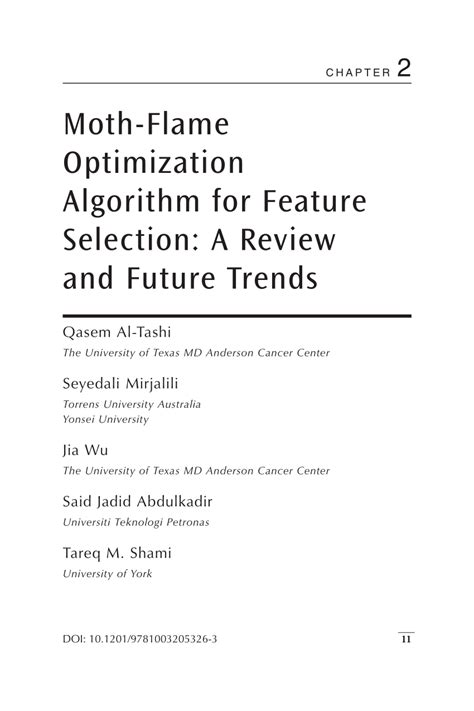 pdf moth flame optimization algorithm for feature selection a review and future trends