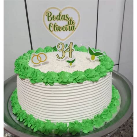 Topper Para Bolo Bodas De Oliveira 34 Anos De Casados Shopee Brasil