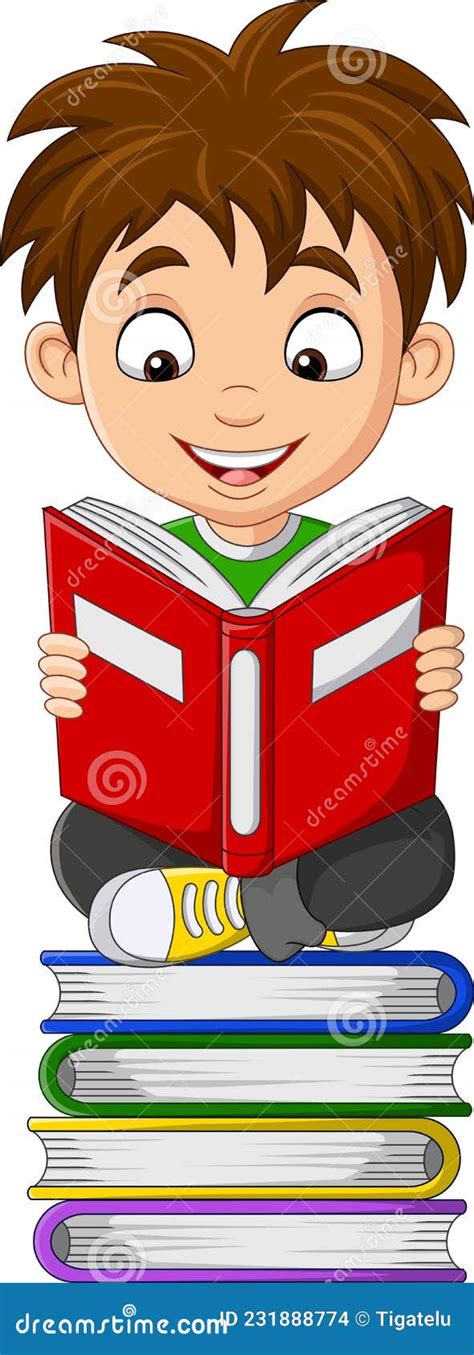 Caricatura Ni O Peque O Leyendo Un Libro Sobre Los Libros De Pila