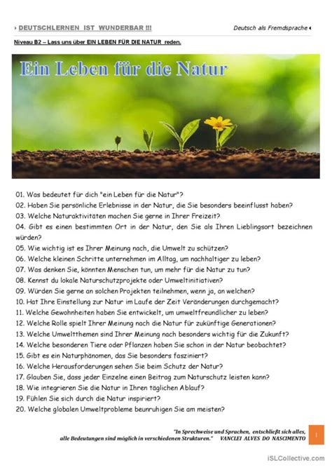 B2 Lass uns über EIN LEBEN FÜR Deutsch DAF Arbeitsblätter pdf doc