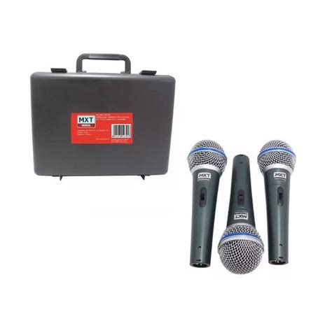 Kit 3 Microfones Profissionais Btm58a Cachimbo Maleta Cabo King