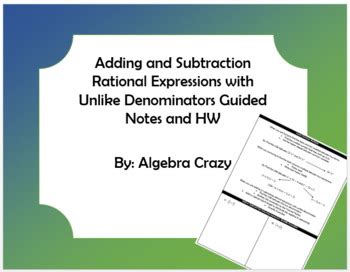 Add Subtract Rational Expressions With Unlike Denominators Guided Notes