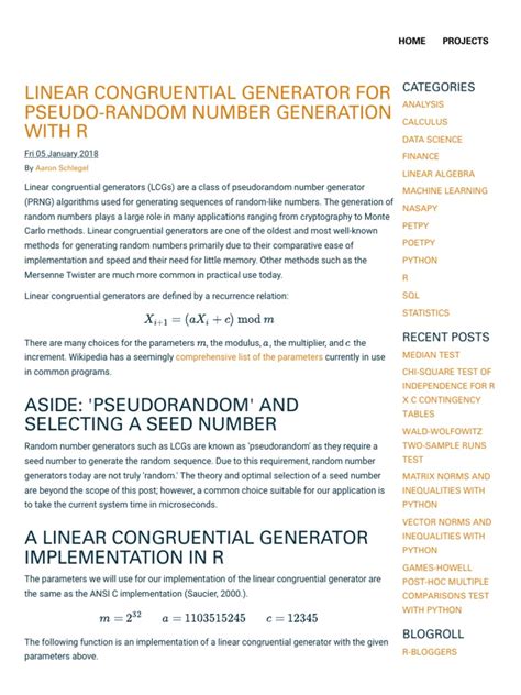 linear congruential generator for pseudo random number generation with r pdf applied