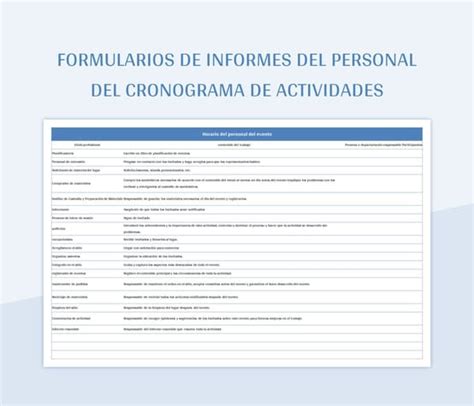 Plantilla De Excel Formularios De Informes Del Personal Del Cronograma
