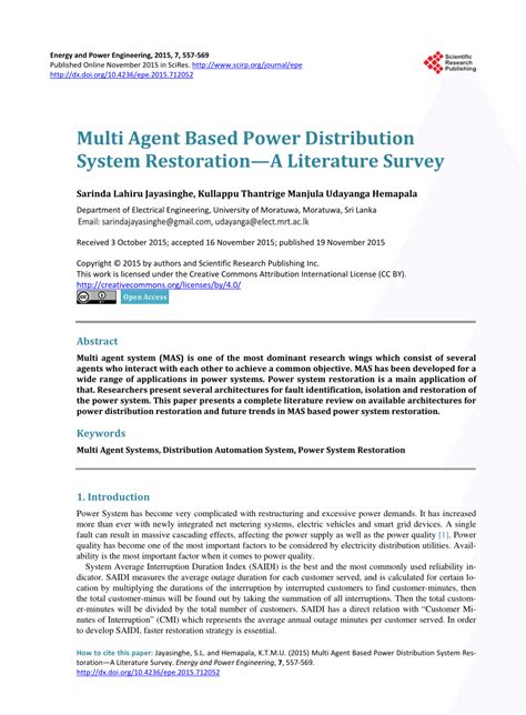 pdf multi agent based power distribution system restoration—a literature survey