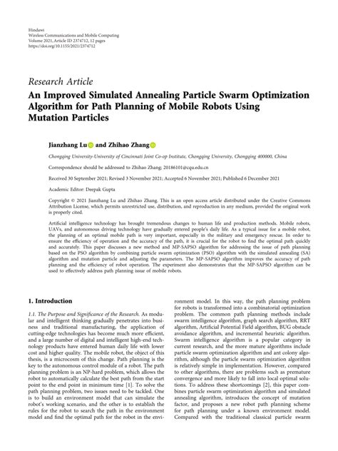 pdf an improved simulated annealing particle swarm optimization algorithm for path planning of