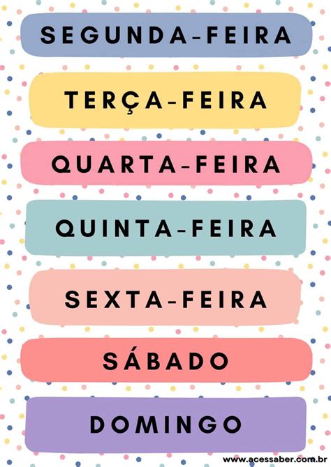 Atividade de matemática Dias da semana Ed Infantil e 1º ano Acessaber