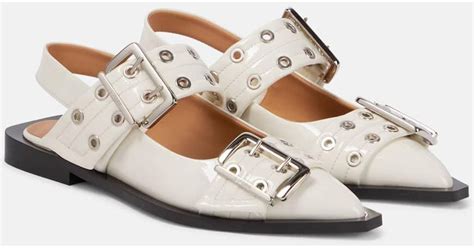 Ganni Wide Welt Buckle Ballerina In White Lyst