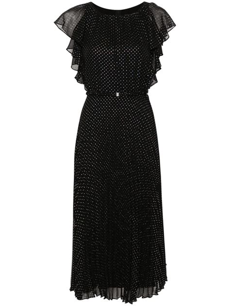 Nissa Polka Dot Pleated Midi Dress In Black ModeSens