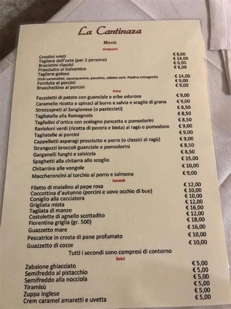 Menu Da Ristorante La Cantinaza Castrocaro Castrocaro Terme