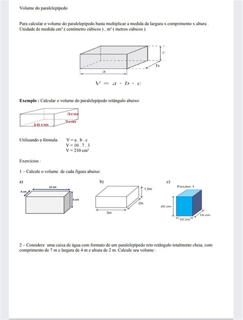 Solved Volume Do Paralelepipedo Para Calcular O Volume Do