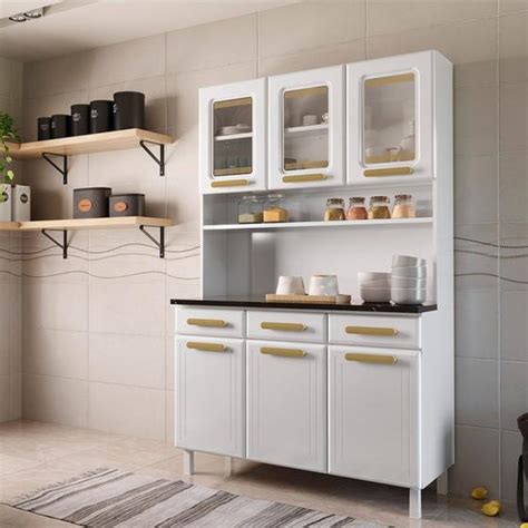 Armário de Cozinha de Aço Kit Triplo Vidro 6 Portas 3 Gavetas Ágata