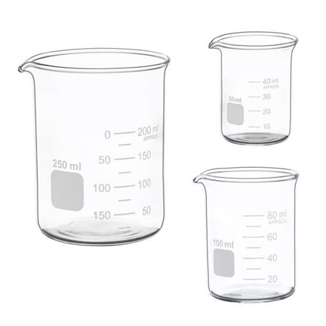 Bécher Gradué en Verre Borosilicate Gobelets Becs Transparent 50ml 100