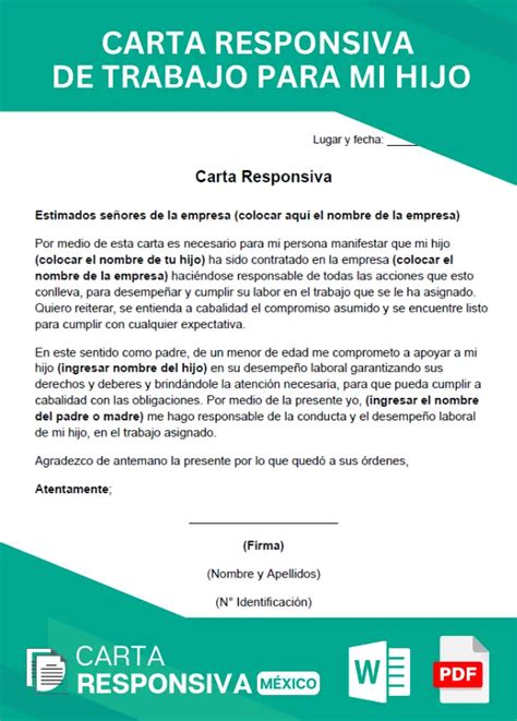 ᐅ Carta responsiva de trabajo para mi hijo Ejemplos