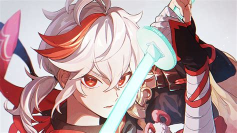 2K Descarga Gratis Pelirroja Ojos Rojos Kazuha Genshin Impacto Fondo