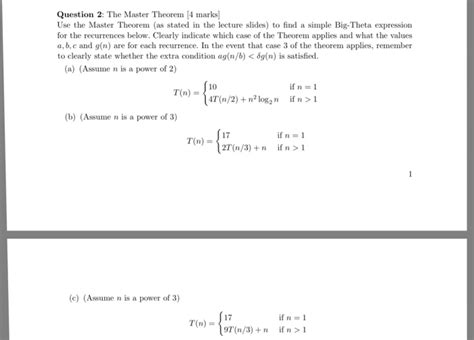 solved the master theorem use the master theorem as stated