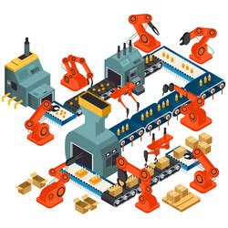 Isometric Automated Production Line Concept Vector Image
