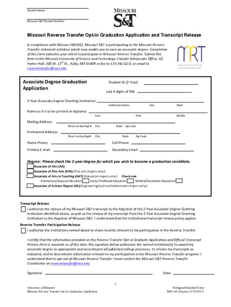 Fillable Online Futurestudents Mst MST 60 Missouri Reverse Transfer