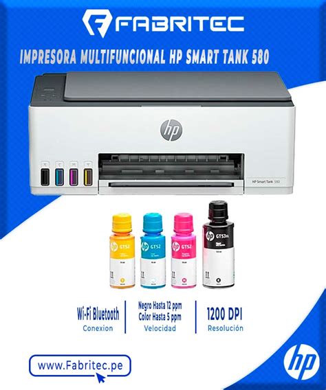 IMPRESORA MULTIFUNCIONAL HP SMART TANK 580 1F3Y2A AKY BLUETOOTH