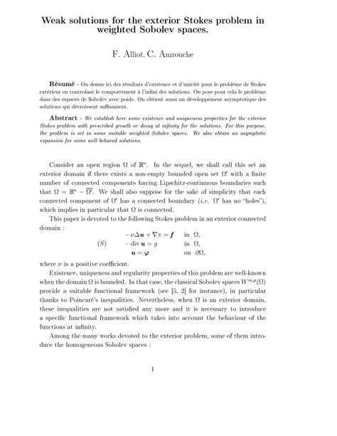 pdf weak solutions of the stokes problem in weighted sobolev spaces
