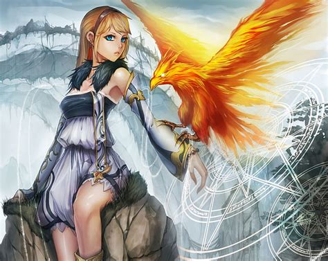 Fire Bird Pretty Cg Magic Sweet Nice Fantasy Anime Feather Anime Girl Hd Wallpaper Peakpx