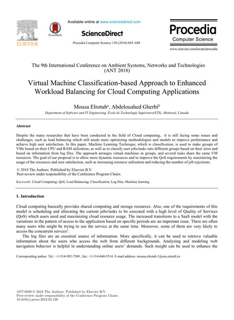 pdf virtual machine classification based approach to enhanced workload balancing for cloud
