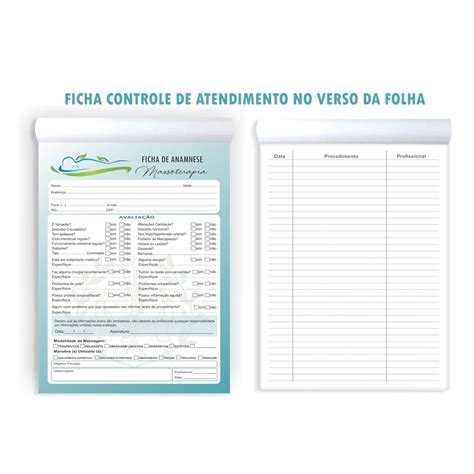 Ficha De Anamnese Massoterapia Bloco 100 Folhas Ficha De Controle