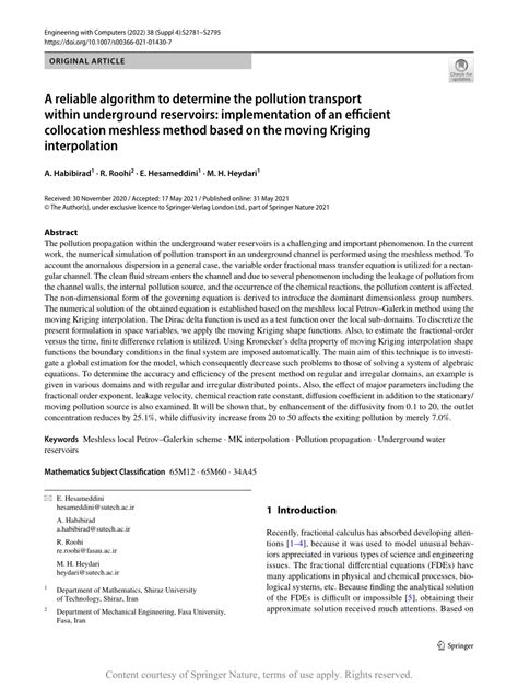 a reliable algorithm to determine the pollution transport within underground reservoirs