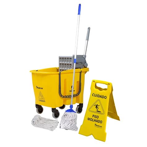 Kit Carrinho Flex Stand Balde Mop Dobl L Bralimpia P S Limp Plastic