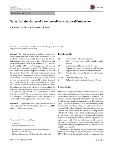 pdf numerical simulation of a compressible vortex wall interaction