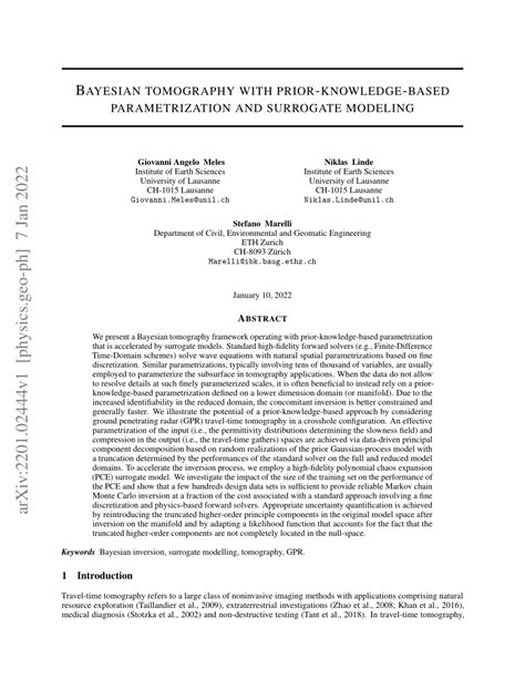 pdf bayesian tomography with prior knowledge based parametrization and surrogate modeling
