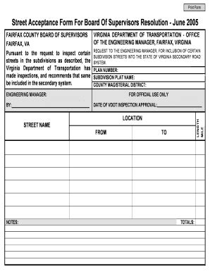 Fillable Online Vdot Virginia Street Acceptance Form For Board Of