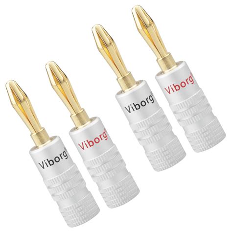 VIBORG Banana Plugs 24k Gold Plated Ø4 5mm Set x4 Audiophonics