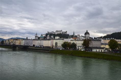 Salzburg Skyline With Festung Hohensalzburg And Salzach River In Autumn