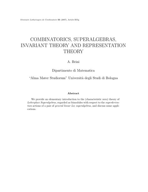 pdf combinatorics superalgebras invariant theory and representation theory