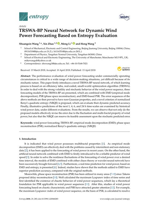 pdf trswa bp neural network for dynamic wind power forecasting based on entropy evaluation