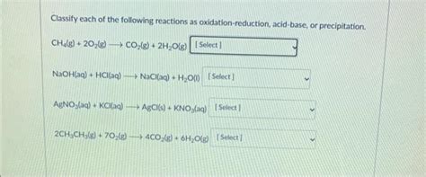 Solved Classify Each Of The Following Reactions As Oxida