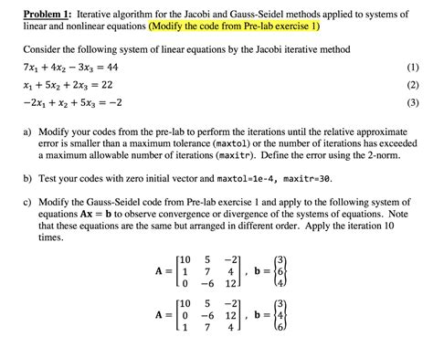 solved problem 1 iterative algorithm for the jacobi and
