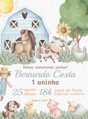 Convite Aniversário Fazendinha Azul Aquarela Edite grátis nosso