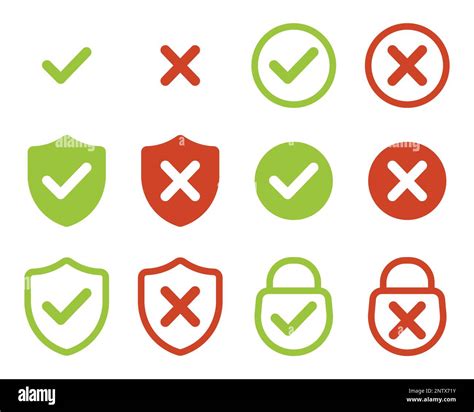 Green Check Mark Red Cross Mark Icon Set Isolated Tick Symbols