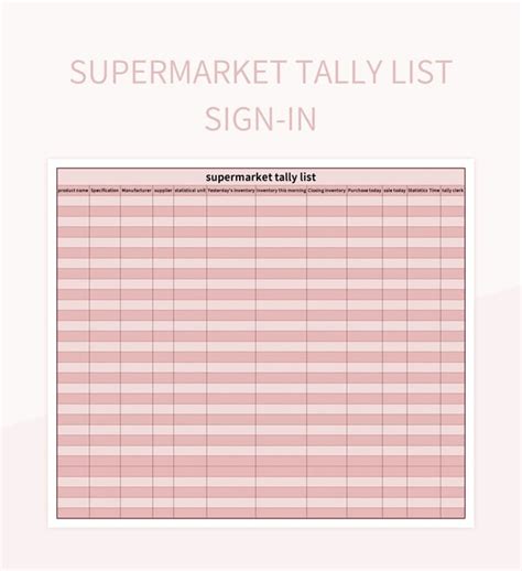 Supermarket Tally List Sign In Excel Template And Google Sheets File