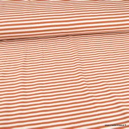 Tissu jersey à rayures brique et blanc Oeko tex au mètre