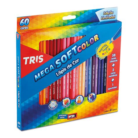 Lápis de Cor Mega Soft Color 60 Cores 12 Cores Tons de Pele Tris