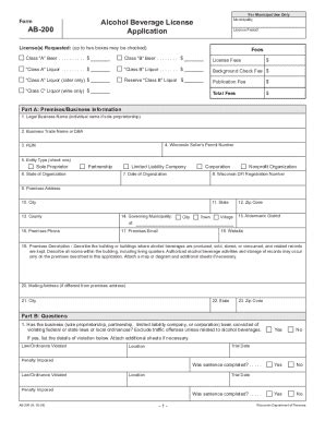 Fillable Online 2024 Form AB 200 Alcohol Beverage License Application