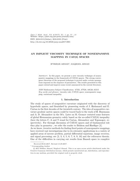 pdf an implicit viscosity technique of nonexpansive mapping in cat 0 spaces
