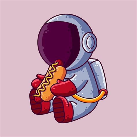 Lindo astronauta comiendo ilustración de vector de dibujos animados de